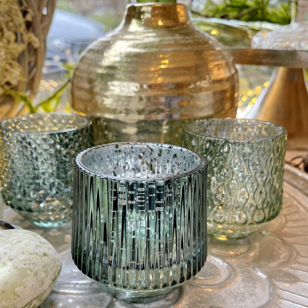 Windlicht geriffelt grün ca. 8 cm Windlichter - tewa-shop.de